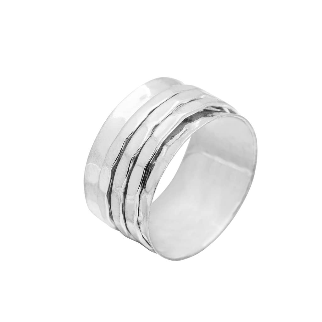 Spinner Ring Silver For Women Girls, 925 Sterling Silver Spinner Ring, Spin Ring, Three Tone Fidget Band Spinner Ring, Classic Hammered Meditaion Spinner Ring, Christmas Spinner Ring Size us 12