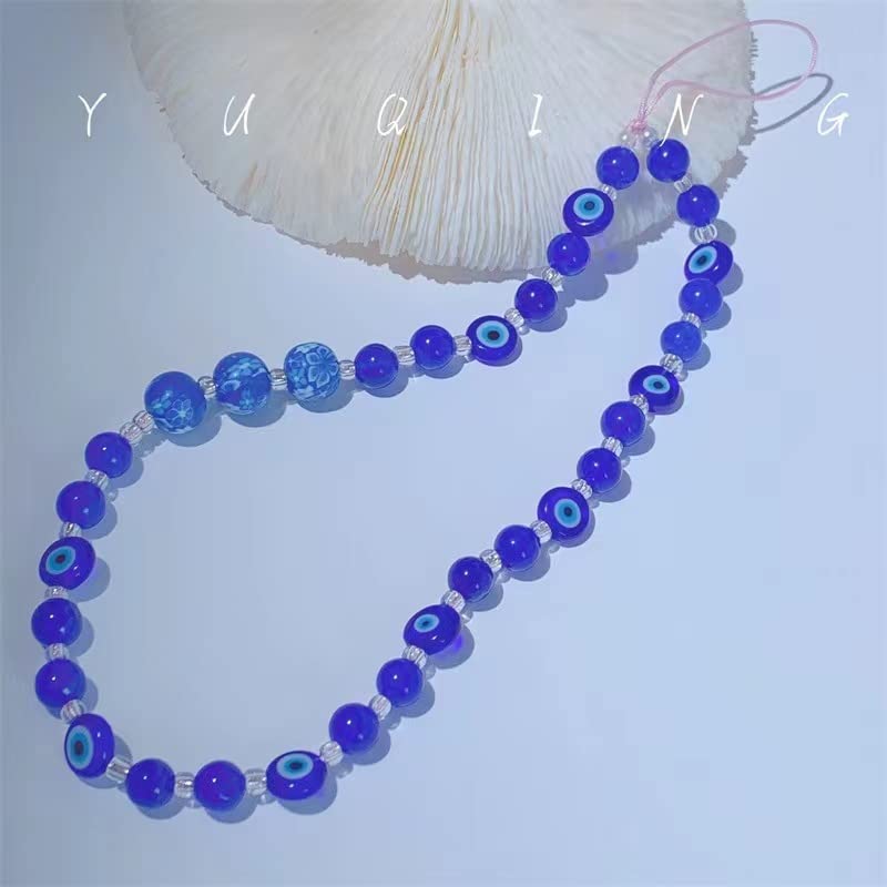 Beaded Phone Charm, Face Phone Lanyard Wrist Strap Gemstone Handmade Phone Chain Strap Keychain for Women Girls