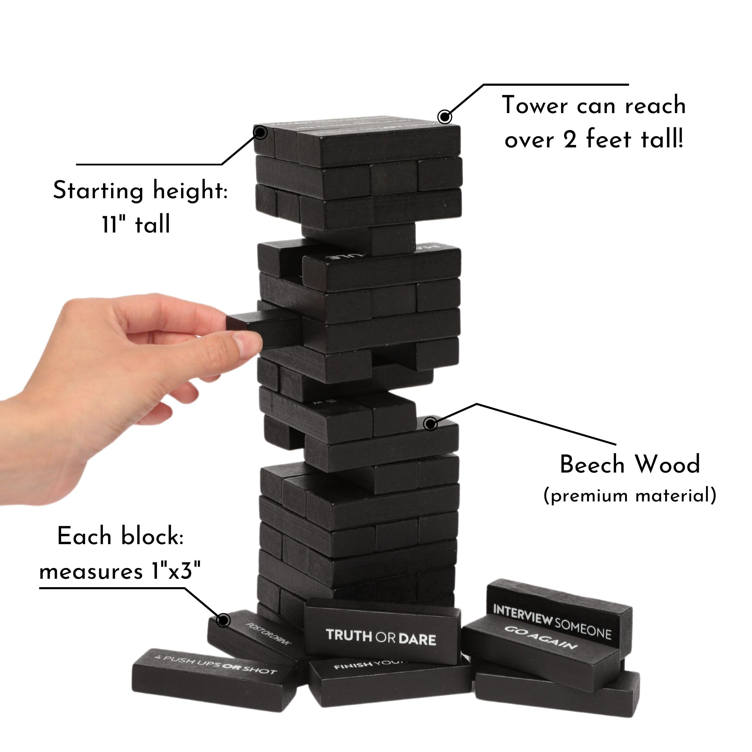 Buzzed Blocks Adult Drinking Game - 54 Blocks with Hilarious Commands and Games on 40 of Them | Perfect Pregame Entertaining Party Starter Game | Novelty Funny Gift (Black)