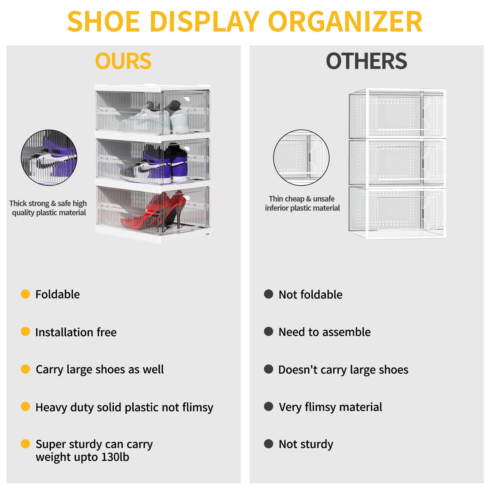 TIDYAVE Shoe Boxes Clear Plastic Stackable, Shoe Storage Organizer Boxes Easy Installation All in One Shoe Box with Doors 6 Tier Foldable Shoe Box Space Saving for Closet Entryway Containers Bins