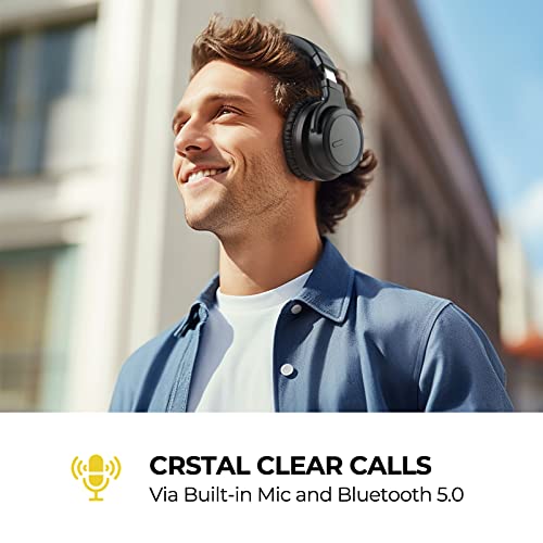 commalta E7 Active Noise Cancelling Headphones, Wireless Bluetooth Headphones with Rich Bass, Wireless Headphones with Built-in Mic, Clear Calls, Bluetooth 5.0, 30 Hours Playtime, Comfort Fit, Black