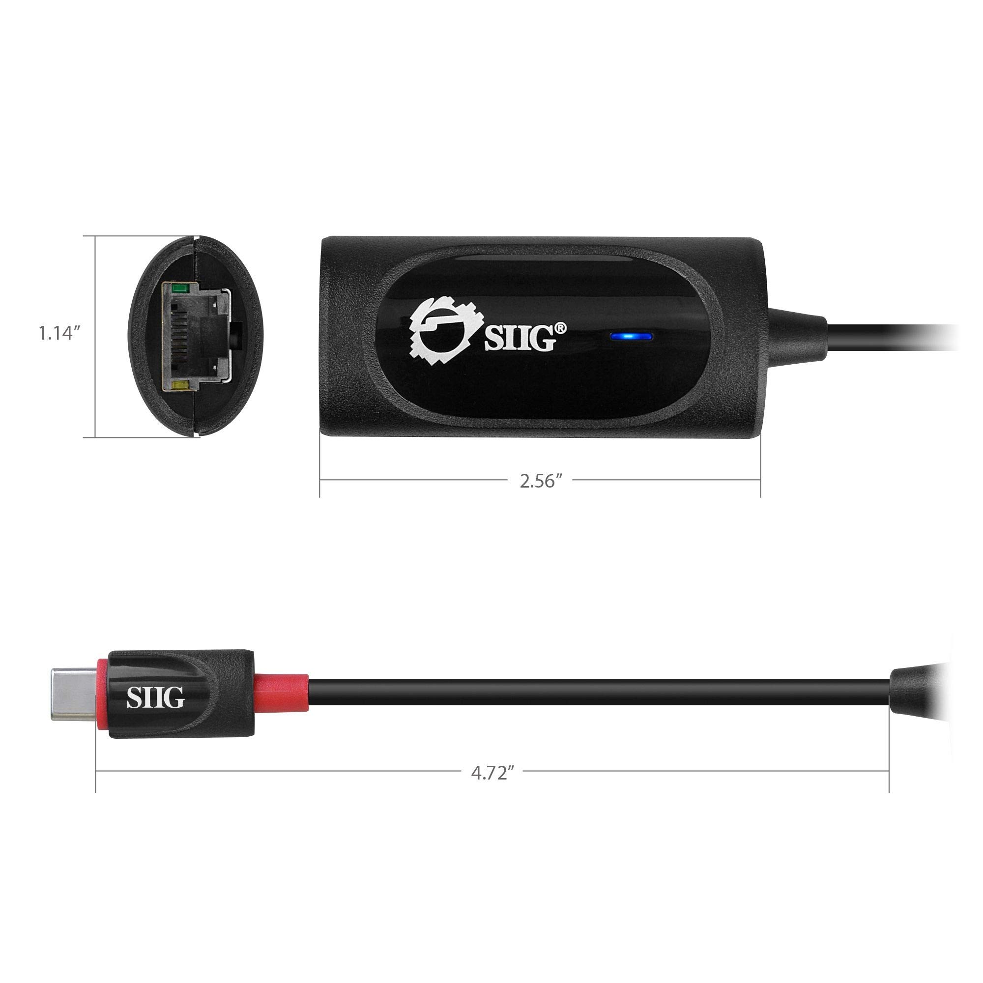 SIIG USB Type C to Gigabit Ethernet Adapter - 10/100/1000 Mbps LAN adapter for Windows and Mac Systems, Thunderbolt 3 (Black)