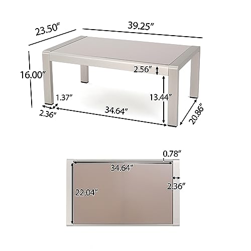 Christopher Knight Home Cape Coral Outdoor Aluminum Coffee Table with Glass Top, Silver