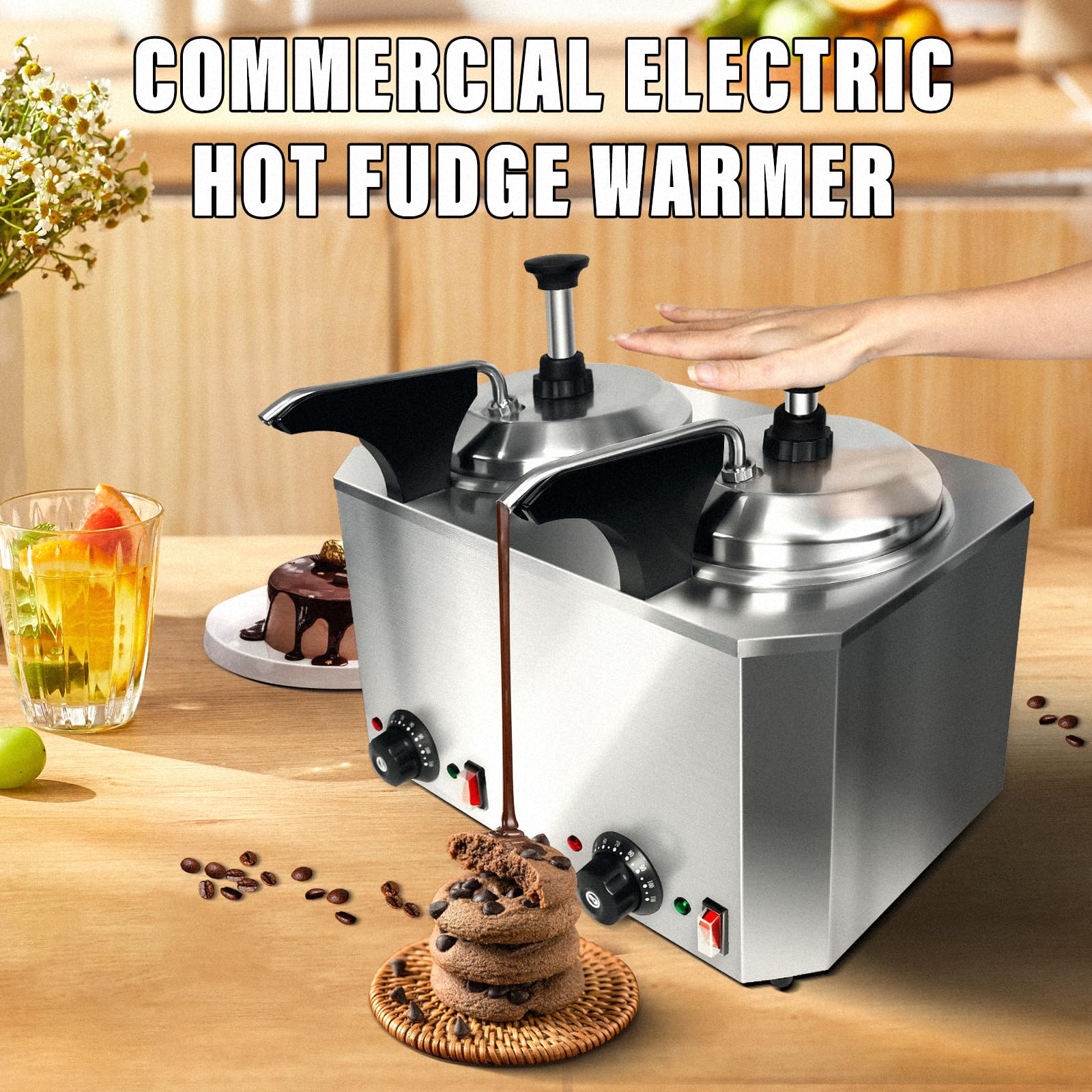 Nacho Cheese Dispenser, 4.8 QT Nacho Cheese Warmer, Stainless Steel Popcorn Butter Dispenser, with Pump 650W Nacho Cheese Machine, 30-110β Temp Adjustable, for Heating Caramel Cheese Chocolate