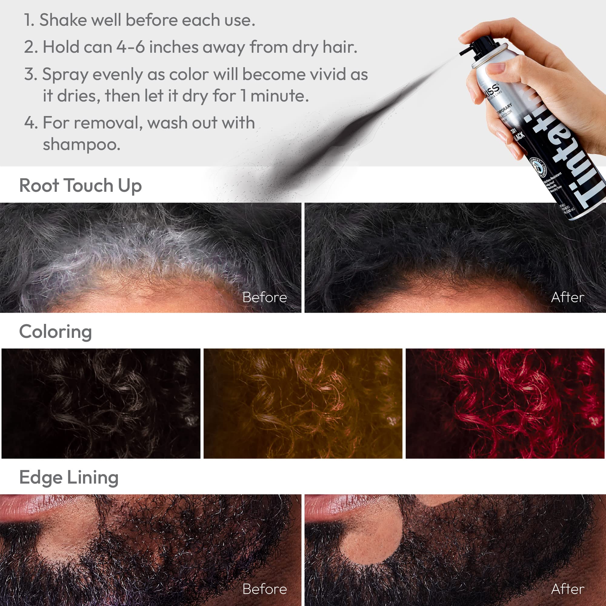 RED by Kiss Tintation Temporary Hair Color Spray, Instant Gray Root Cover Up, Water-Resistant, Smudge-Proof, Easy Wash Out, Hairline & Barber Touch-Up, Quick Dry (Medium Brown)