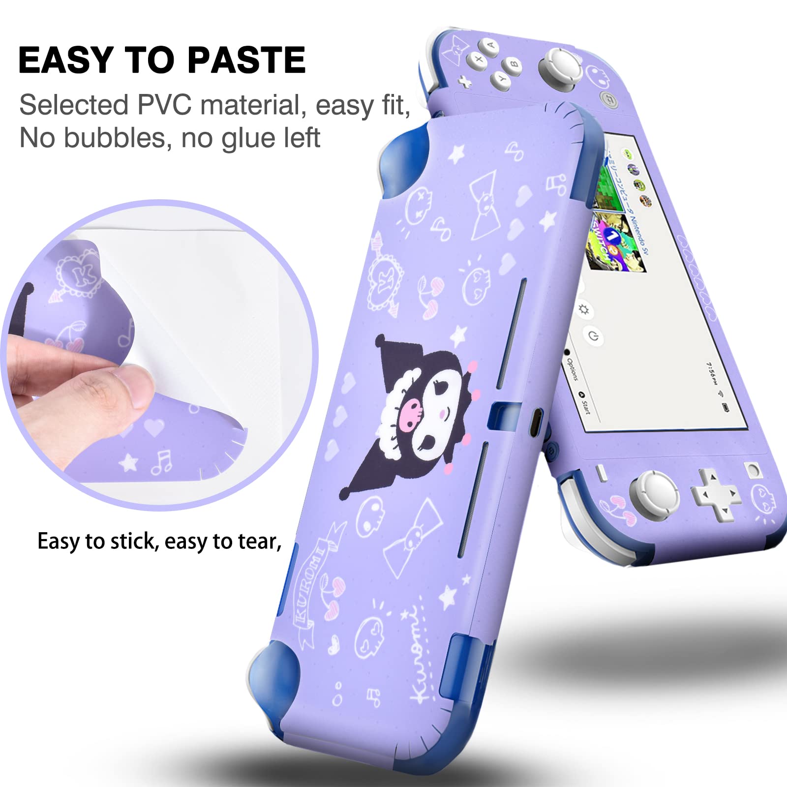 DLseego Switch Lite Skin Sticker Little Devil Rabbit Full Wrap Protective Decal Cute Cartoon Anime Vinyl Console Joy Con Cover - Purple