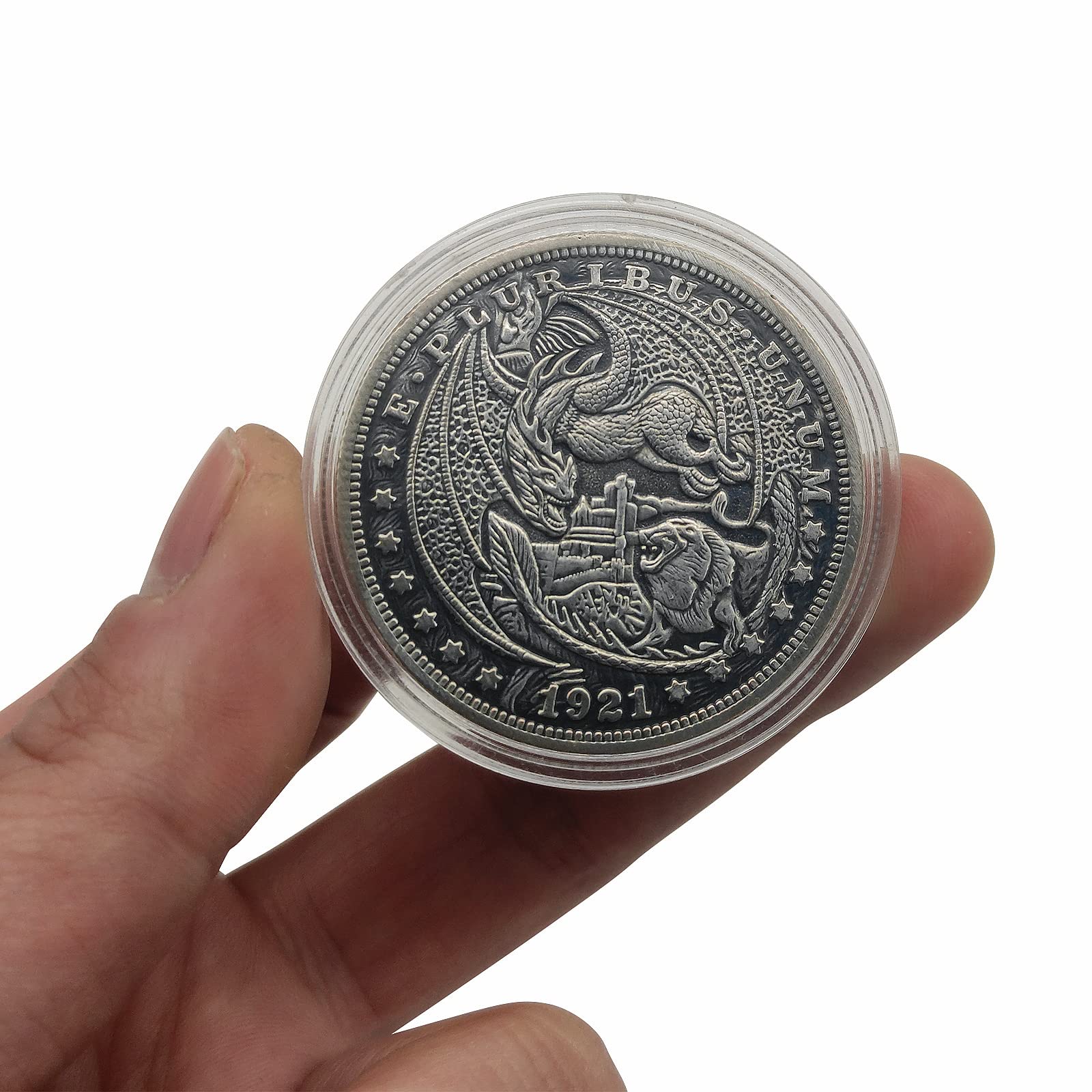 Dragon Lion Battle Antique Coin HOBO Nickel Antique Silver Plated collectionchallenge Coin