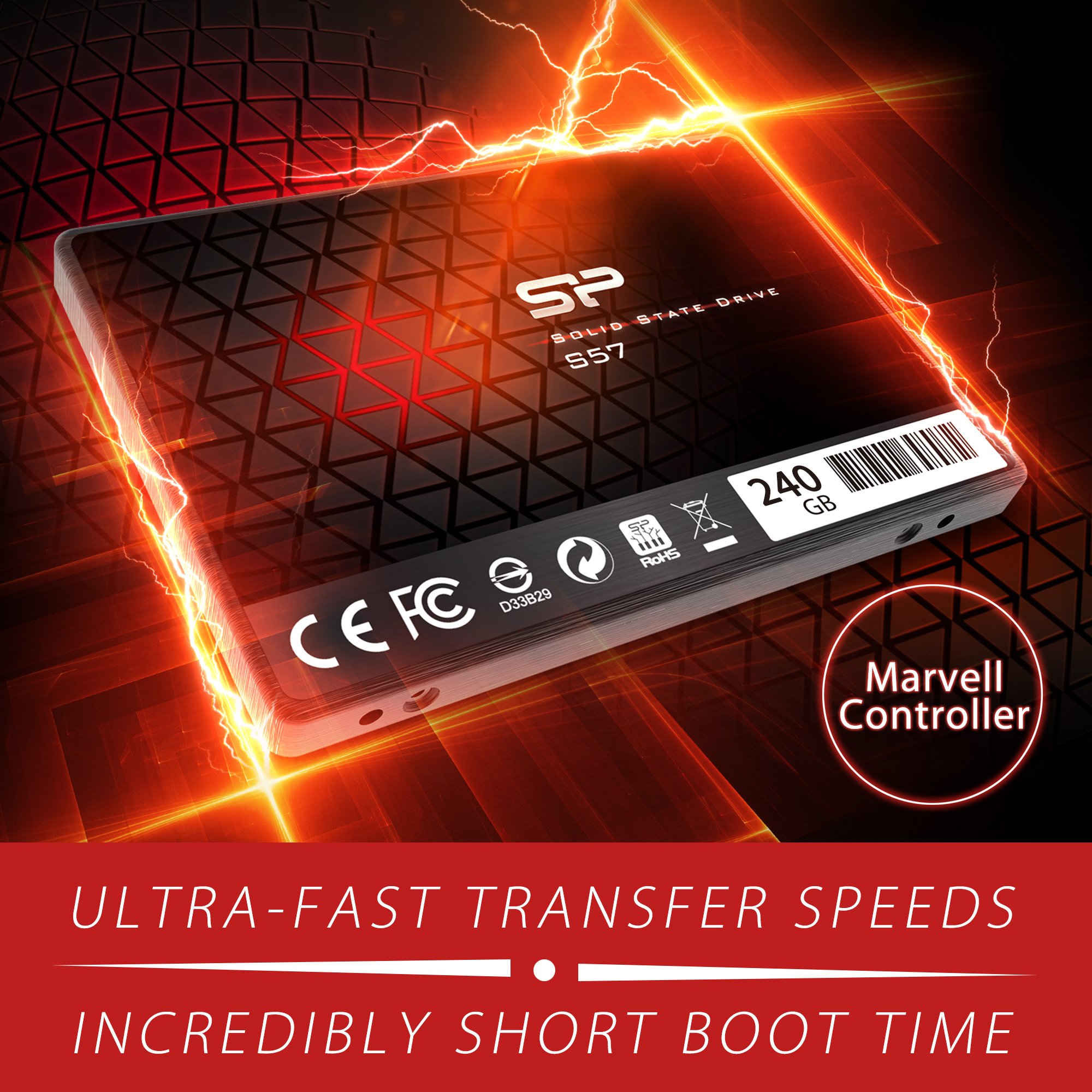 Silicon Power/Marvell Controller 240GB S57 (SLC Cache Performance Boost) SATA III Internal Solid State Drive- Free-download SSD Health Monitor Tool Included (SP240GBSS3S57A25AE)