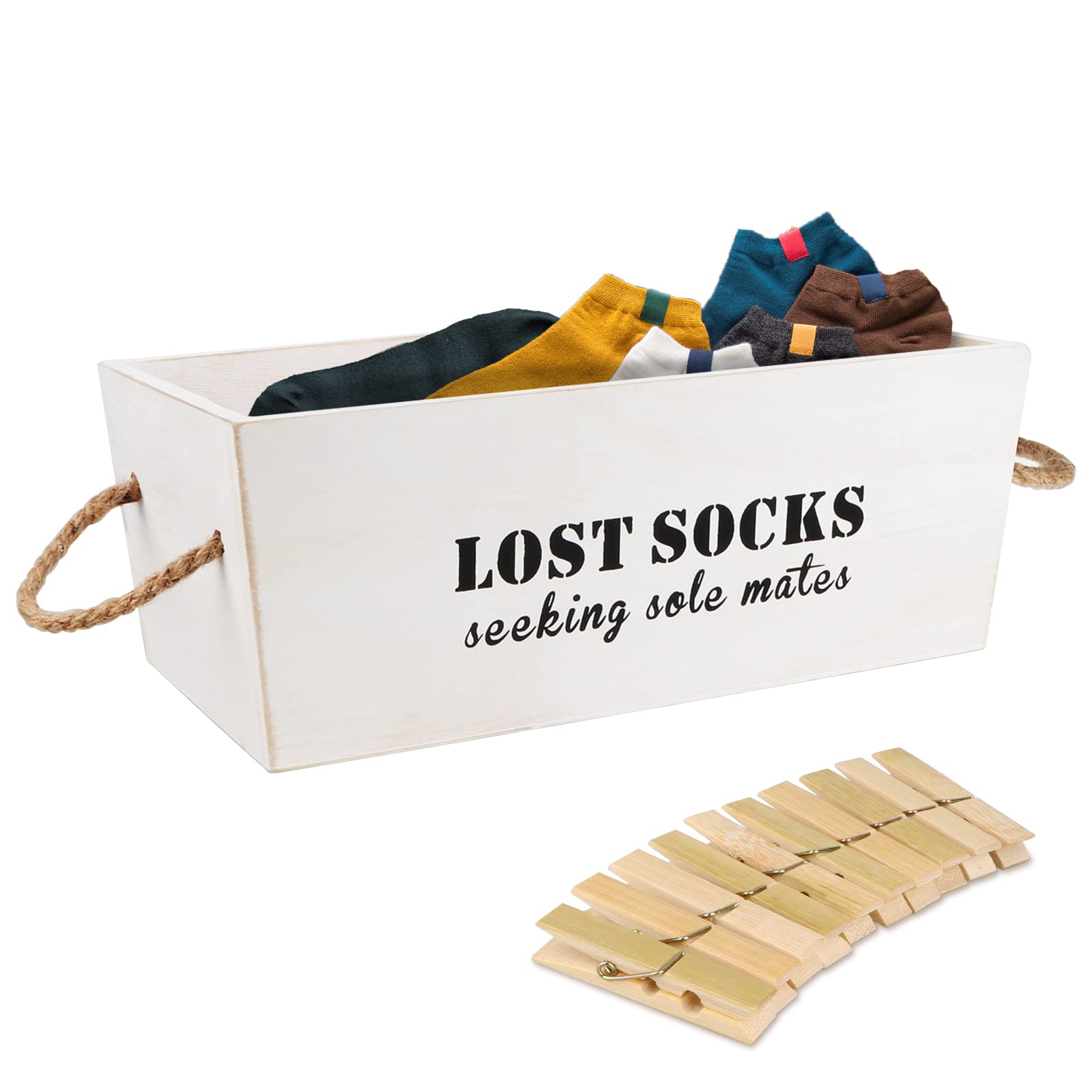 Zimso Lost Socks Basket Lost Socks Sign, Wooden Missing Socks Decor, Lost Socks Sign With Basket (White)