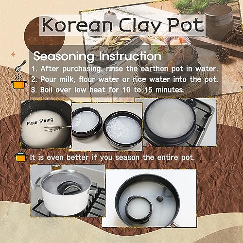 BALWOO Korean Earthenware Pot Ttukbaegi, Ceramic Clay Cooking Pot Petalite Casserole, Heat Resistant Ceramic Pot, Zero-Crack Stone Bowl Stockpot Soup Cookware (Mini)