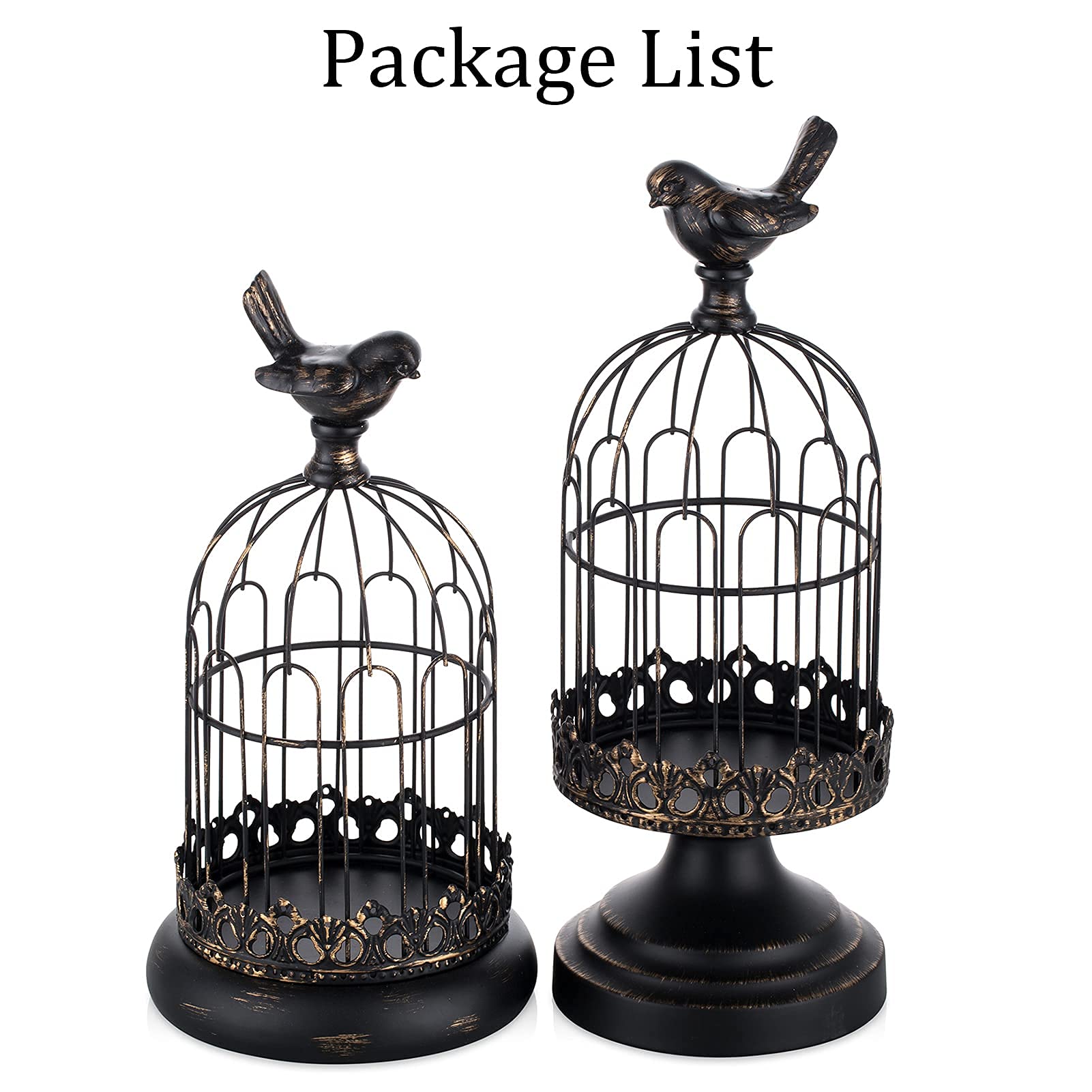 Decorative Candle Holder Bird Cage - Set of 2 Cage Lanterns for Candleholder Shabby Chic Country Home Decoration Table Centerpiece Mantel Decor, 10’’/12’’ Tall, Distressed Ivory