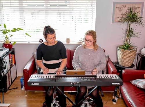 Alesis Recital – 88 Key Digital Piano Keyboard with Semi Weighted Keys, 2x20W Speakers, 5 Voices, Split, Layer and Lesson Mode, FX and Piano Lessons