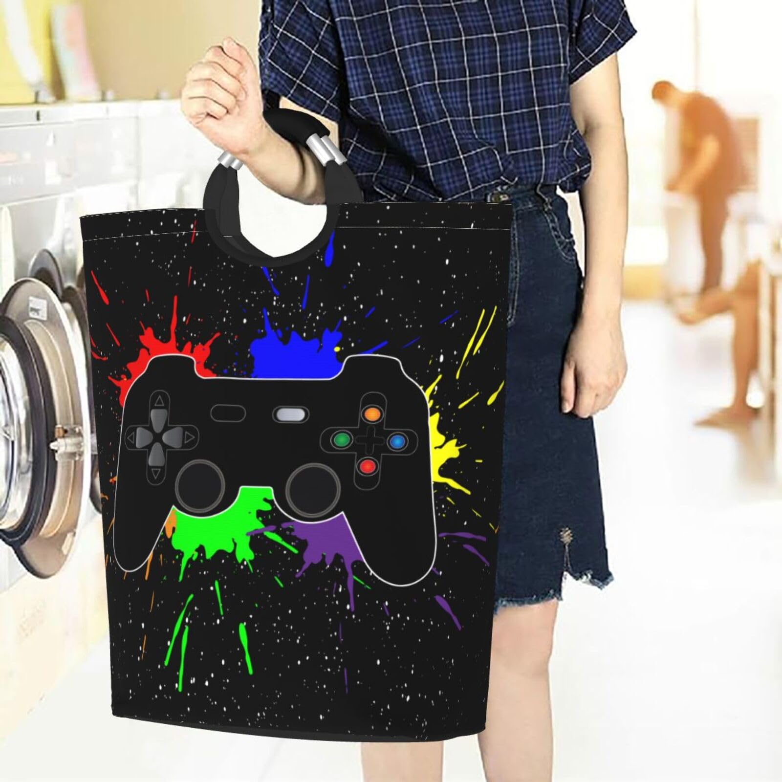 Gbuzozie Game Joystick Laundry Hamper Storage Basket Toys Clothes Organizer Bin For Home Bathroom Bedroom Dorm Nursery, 52l