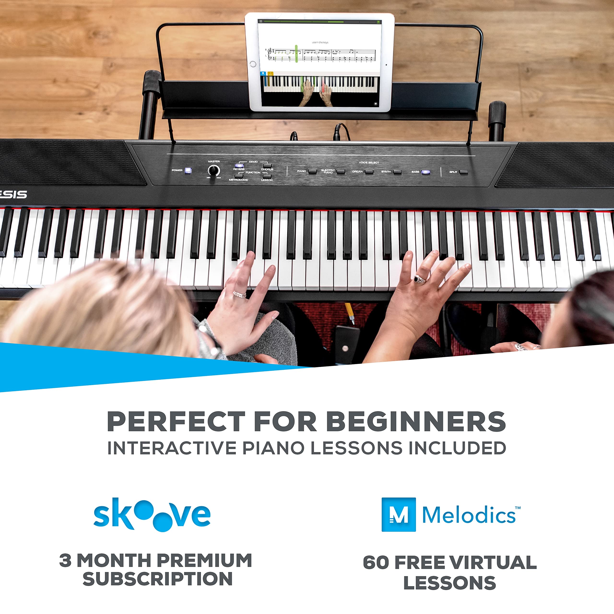 Alesis Recital – 88 Key Digital Piano Keyboard & Yamaha OEM PKBX2 Double-Braced Adjustable X-Style Keyboard Stand