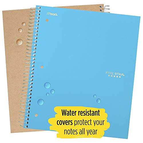 Five Star Spiral Notebooks, 3 Subject, Wide Ruled Paper, 150 Sheets, 10-1/2" x 8", Teal, Yellow, 2 Pack (73031)