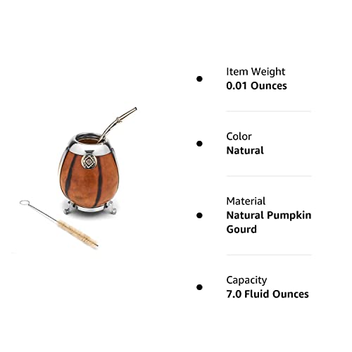 BALIBETOV [New Handmade Yerba Mate Gourd Set - German Silver Trim and Base - [Mate Cup] with Bombilla [Yerba Mate Straw] (Natural)