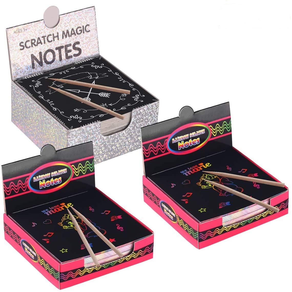 BESTING Rainbow Scratch Mini Art Notes 300 Sheets Scratch Off Paper Cards with 6 Wooden Stylus for Kids Arts Craft Kits for Girls Boys Games Party Favors Birthday Halloween (SP300)