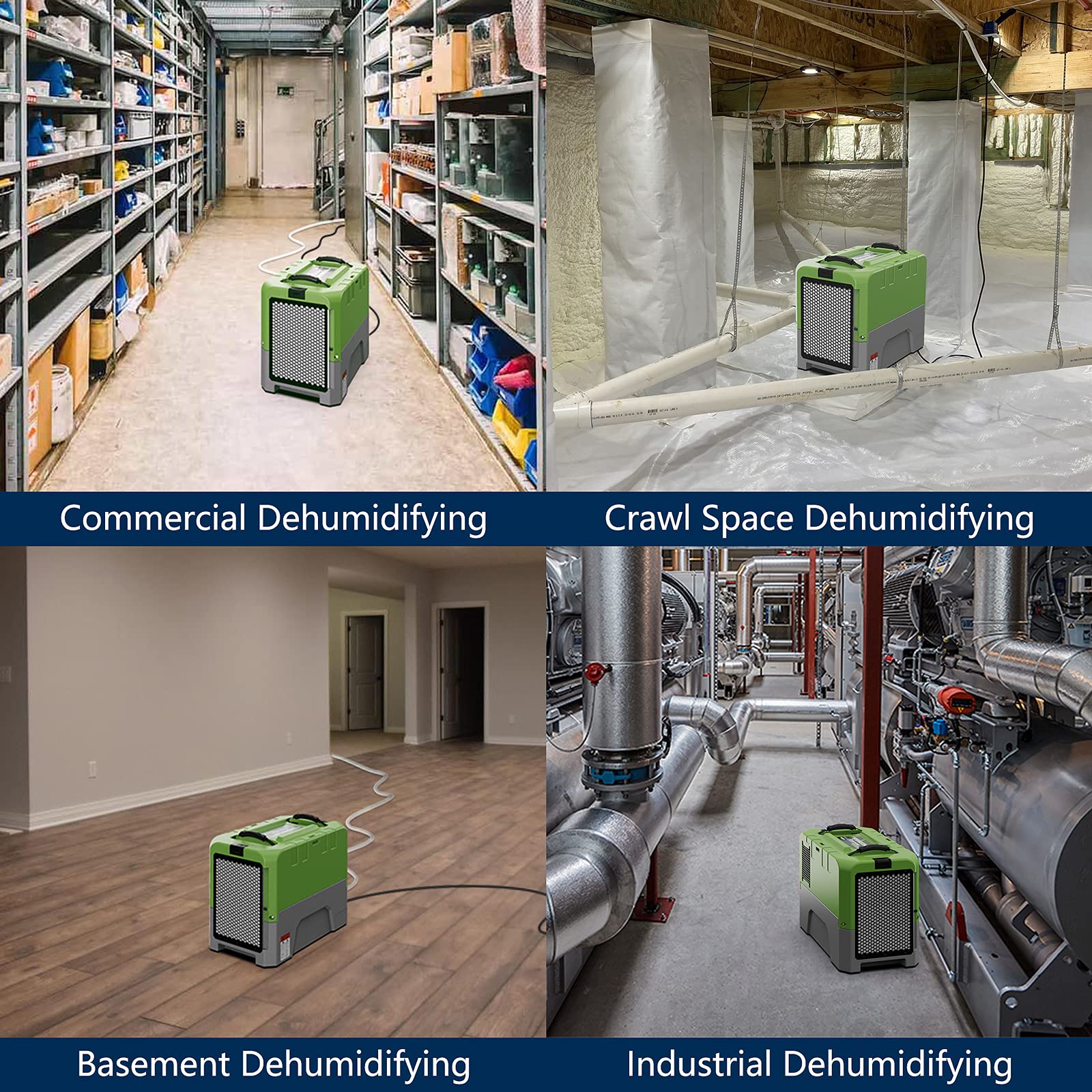 ALORAIR 180 Pint Commercial Dehumidifier with Pump for Basement Warehouse & Job Sites, Large Space Crawl Space Dehumidifier for Efficient Water Damage Restoration,5 Years Warranty,Green