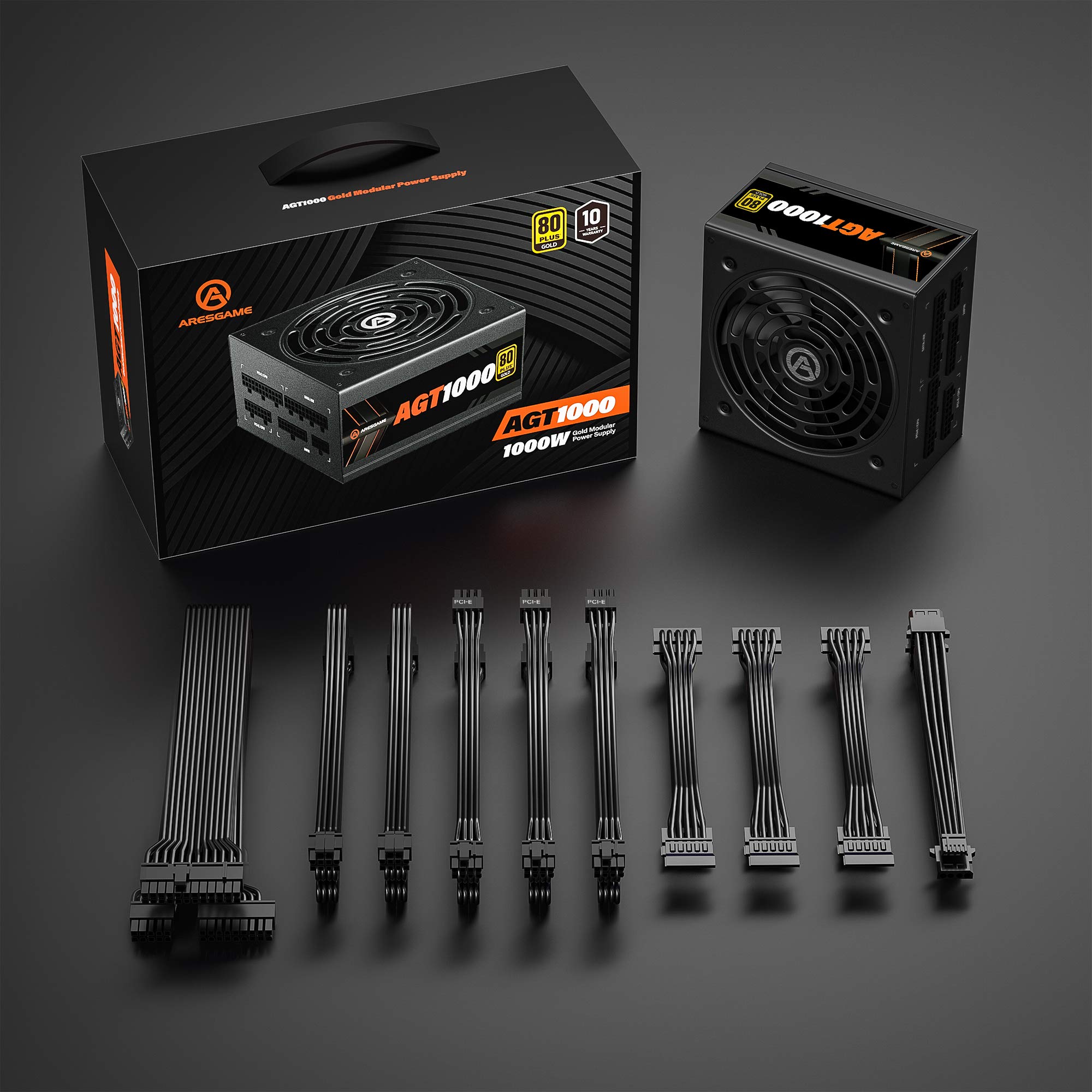ARESGAME AGT Series ATX 3.0 & PCIE 5.0 1000W Power Supply, 80+ Gold Certified, Fully Modular, FDB Fan, Compact 140mm Size, 10 Year Warranty, ATX Gaming Power Supply