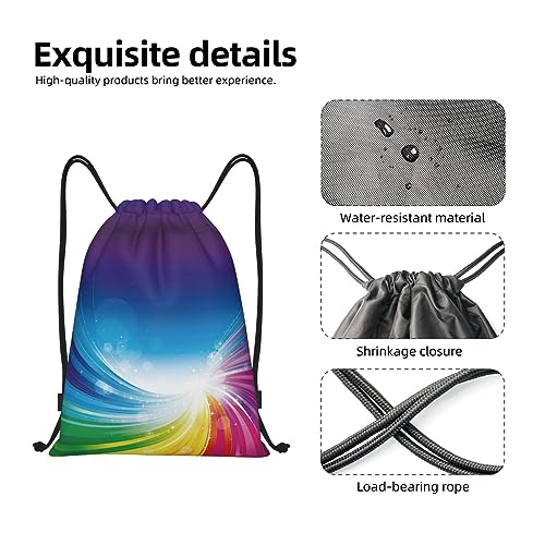 Adasomu Rainbow Background Portable Drawstring Bags For Women/Men, Lightweight Drawstring Backpack For Gym Yoga Shopping Trip