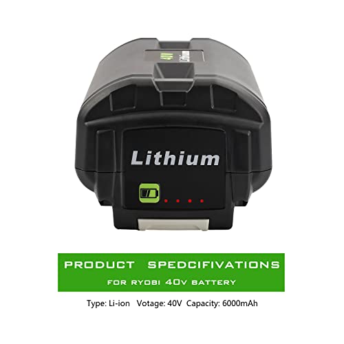 DV8DKV7 40V 6.0Ah Battery Replacement for Ryobi 40v Battery, 6000mAh High Capacity Compatible with Ryobi 40v Tools and Charger