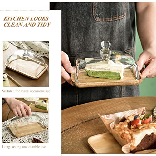 Bamboo Butter Dish with Glass Lid- 18X12X10CM Clear Butter Tray for Refrigerator& Counter for Butter, Block of Cream Cheese& Serving Dish ( Bamboo Tray )