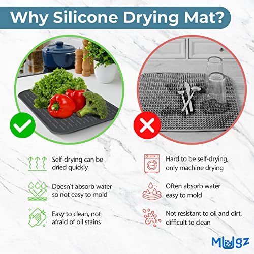Large Silicone Dish Drying Mat for Kitchen Counter Size 20.5β x 17.7β, Eco Friendly Food Grade Drying Mat, Easy to Clean, Heat Resistant Hot Pot Holder, Dish Washer Safe