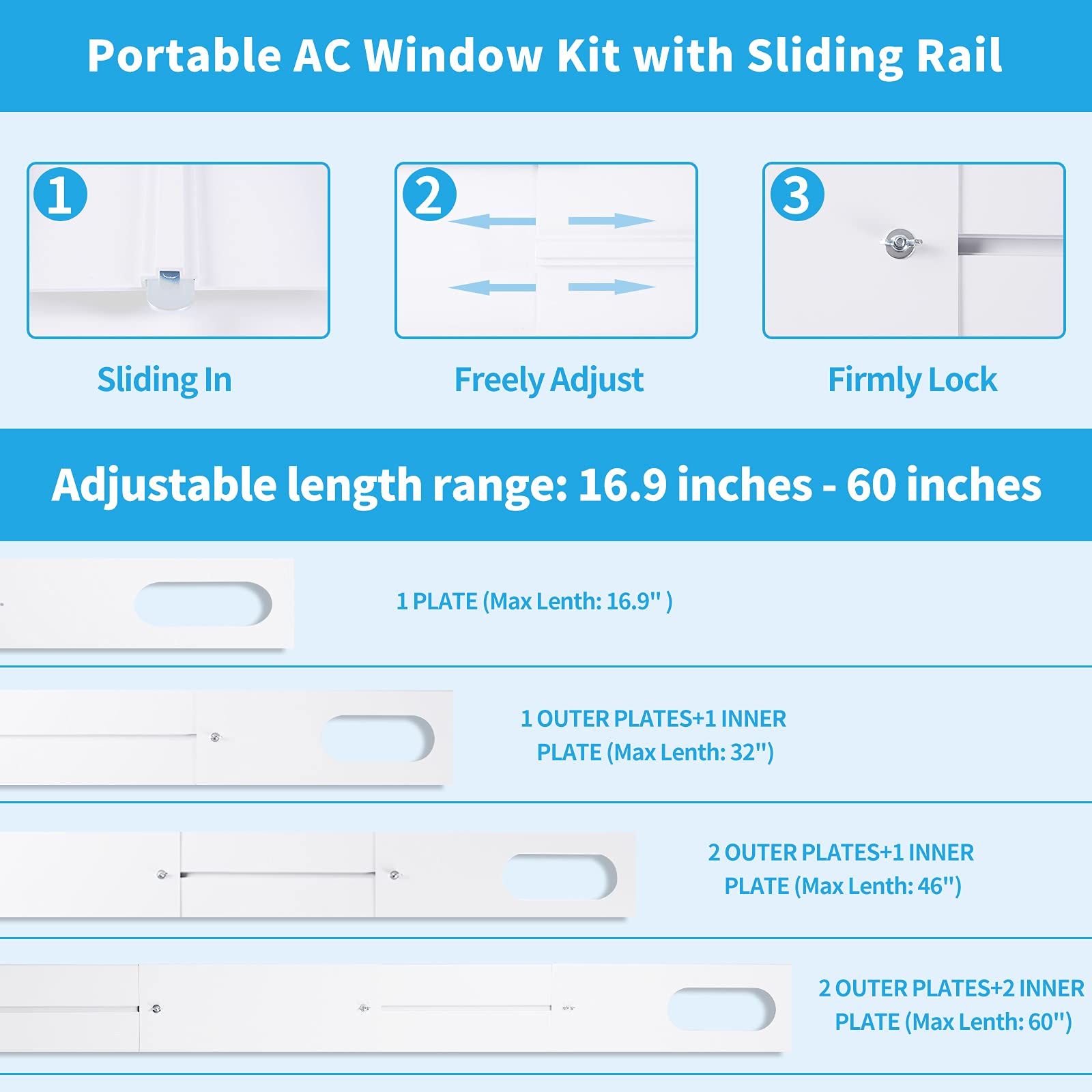 DELAM Portable Air Conditioner Window Kit with Coupler Adjustable Window Seal for AC Unit, Sliding AC Vent Kit for Exhaust Hose (5.1 Inch)