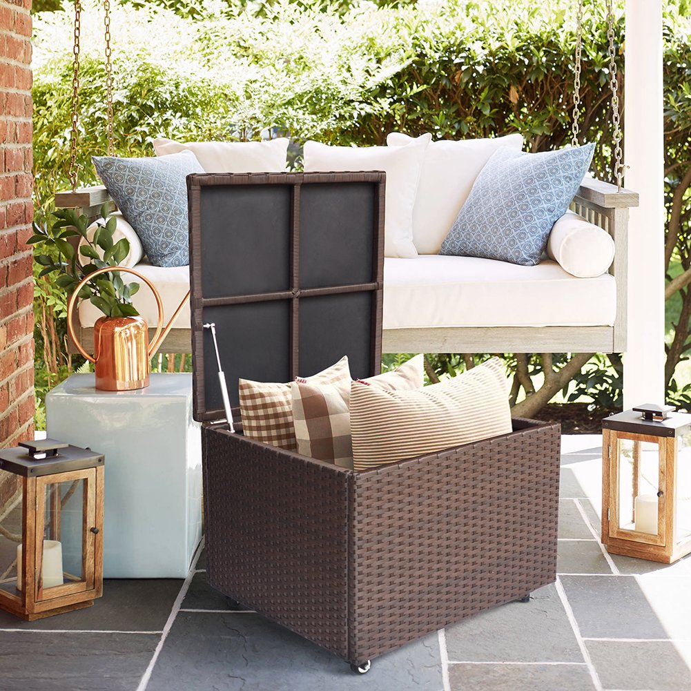ATR ART TO REAL Outdoor Patio Wicker Storage Container Deck Box Made of Antirust Aluminum Frames and Resin Rattan
