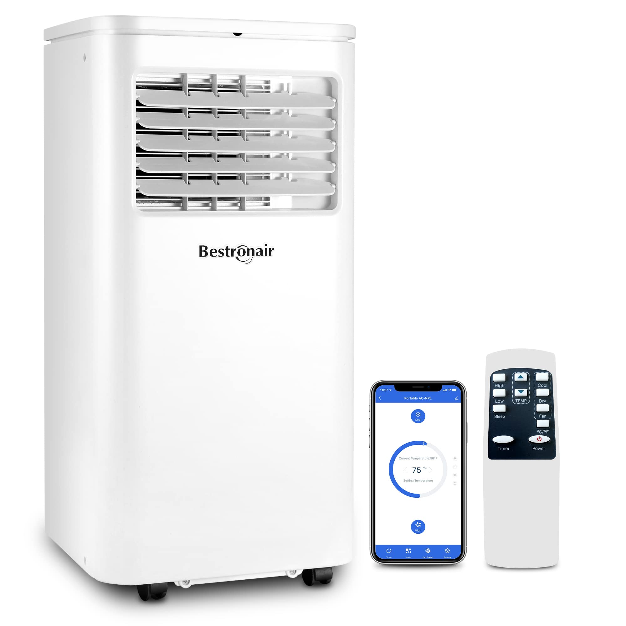 BESTRONAIR Portable Air Conditioner Wifi/Remote Control,10,000 BTU,Cools Up to 350 sq.ft.(6500 BTU SACC) Cool/Dry/Fan/Sleep/Timer Mode,Window Venting Kit Included.