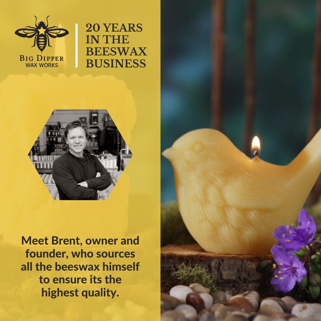 Big Dipper Wax Works Beeswax Upright Songbird Candle, 20-Hour Long Burn, Pure Beeswax Candle 3β x 4β Tall, Spring Candle