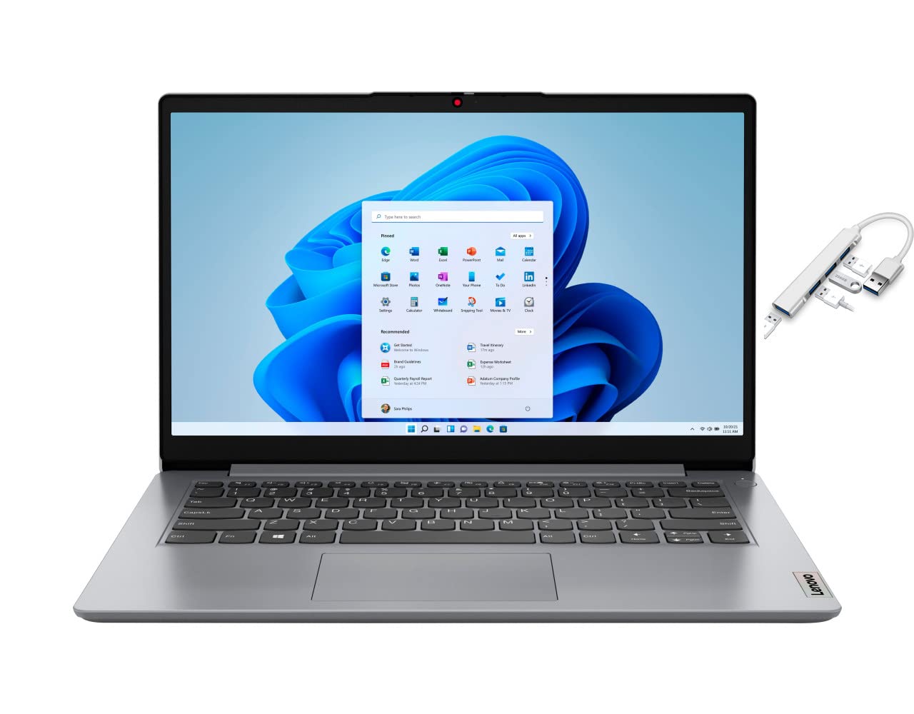 Lenovo IdeaPad Duet 1i 14 inch HD LED Laptop | Intel Celeron N4020 | 4GB RAM | 64GB EMMC | Intel UHD Graphics | Bluetooth | Grey | Windows 11 in S Mode | with USB3.0 HUB Bundle