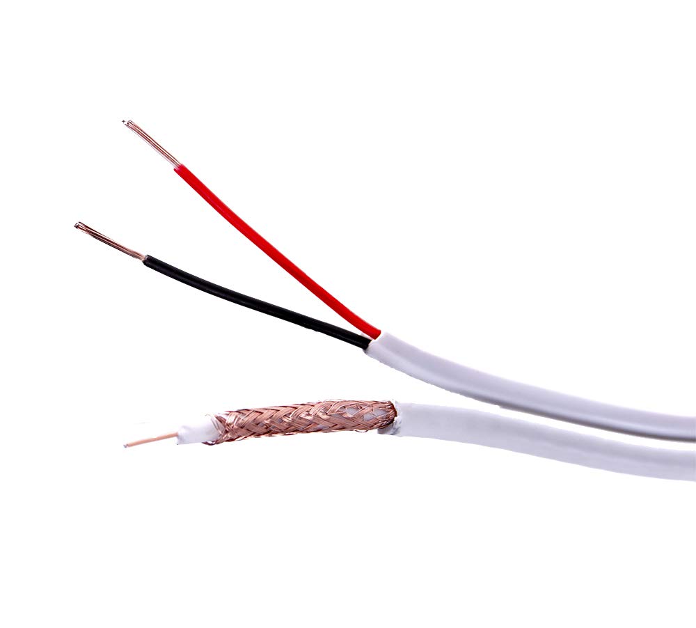 FIVE STAR Cable 500 ft. RG59 Siamese CCTV Combo Coaxial Cable - 20AWG RG59 Video + 18/2 18AWG Power for Surviellance Security System (500 Ft, White)