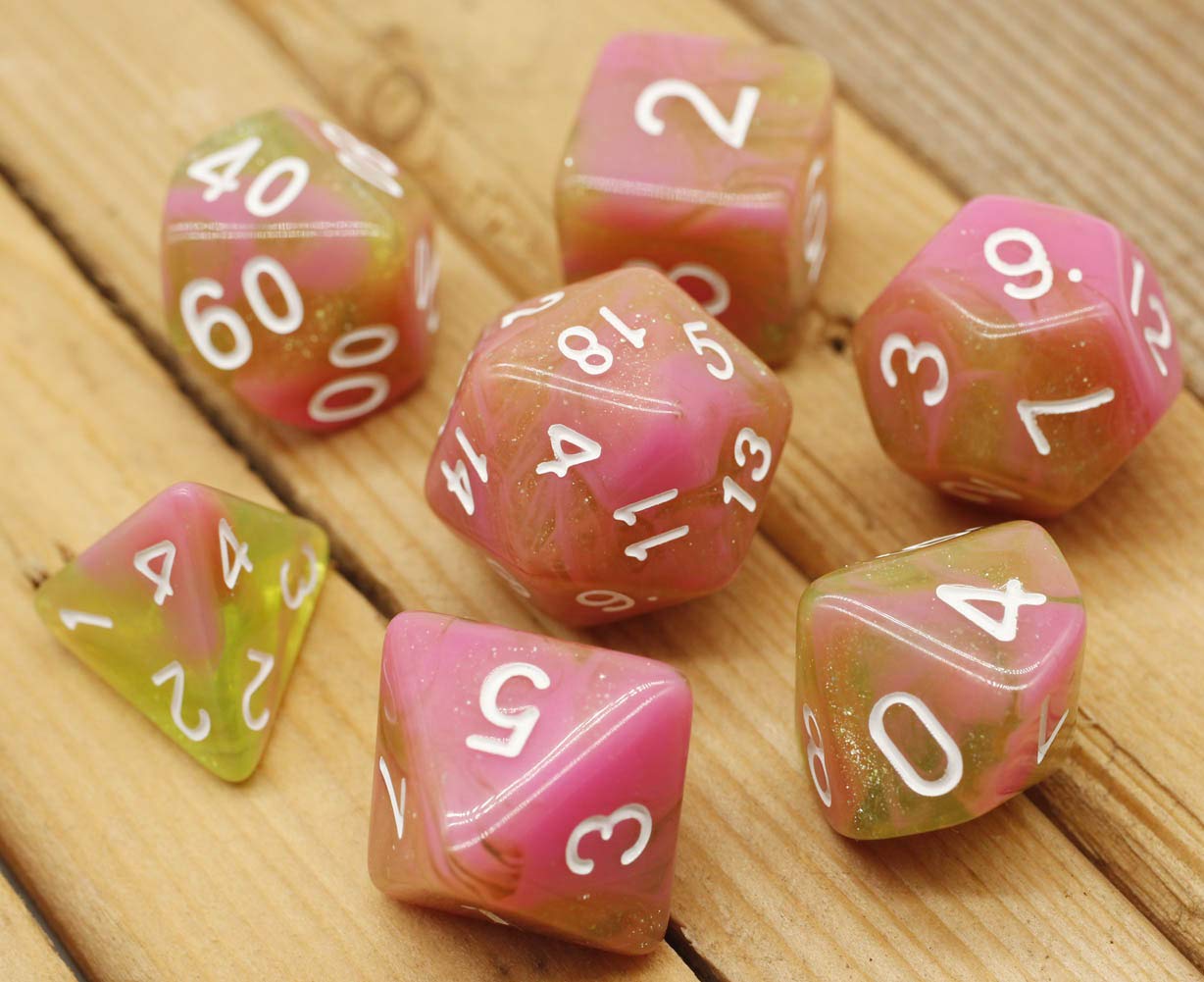 DND Dice Polyhedral 7-Die Dice Set for D&D Dungeons & Dragons Role Playing Gaming Glitter dice(Pink Green)…