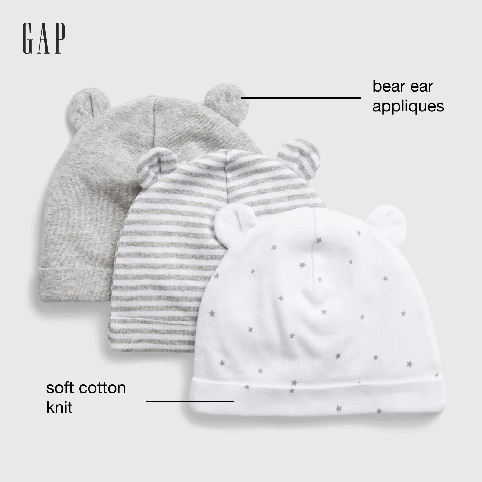 GAP unisex baby First Favourite Beanie Hats, Grey Heather/White, 3-6 Months US