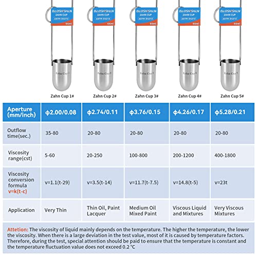 BAOSHISHAN NO.1 Zahn Cup Viscosity Cup #1 Dip Type 44ml Stainless Steel Viscometer Flow Cup for Paint Finishes Oil Dye Sauce Honey