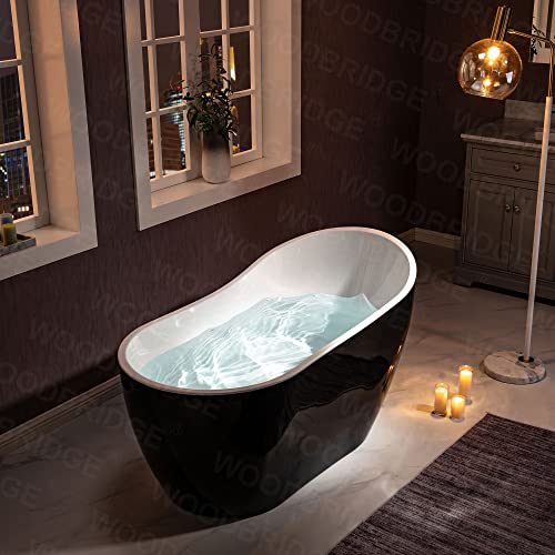WOODBRIDGE 54" Acrylic Freestanding Bathtub Contemporary Soaking Black Tub with Matte Black Overflow and Drain,BTA1807-BN