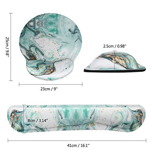 MoKo Keyboard Wrist Rest Pad and Mouse Pad Wrist Support, Ergonomic Raised Memory Foam, Non Slip PU Rubber Base [Pain Relief] for Office, Computer, Laptop, Typist, Gamer - Marble Green
