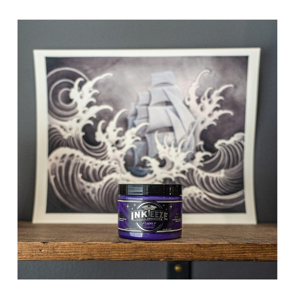 INK-EEZE Purple Tattoo Ointment for Artists and Aftercare, Essential Oils, Petroleum Free, Cruelty Free, Made in USA, Lavender, 6oz