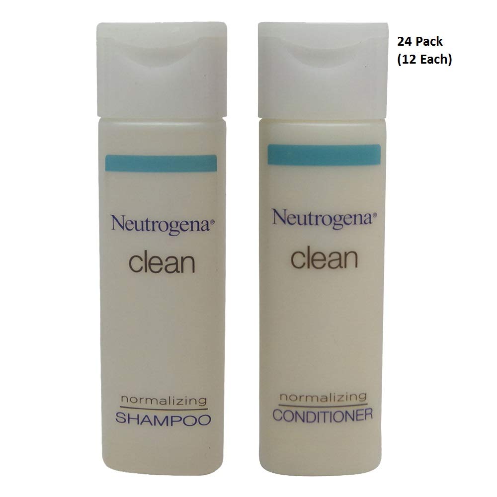 Neutrogena Clean Normalizing Shampoo & Conditioner 0.8 oz bottles - Lot of 24 - (12 each) - Total of 19.2oz