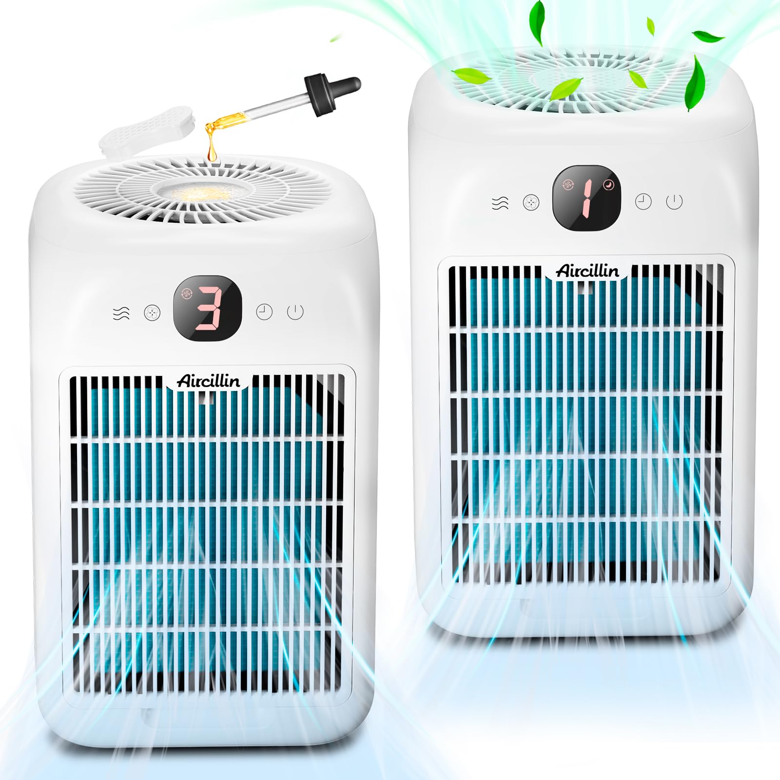 Aircillin Air Purifiers for Home Bedroom Up to 908 Sq Ft, Air Purifiers with HEPA Filter Aromatherapy,Turbo Boost Button, Sleep Mode, White