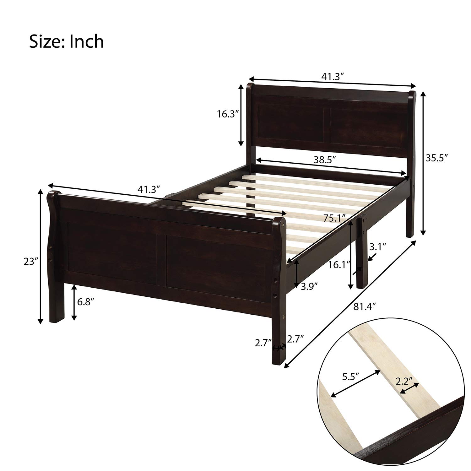 Harper & Bright Designs Twin Bed Frame with 4 Drawers,Wood Twin Bed with Storage, Twin Size Platform Bed with Streamlined Headboard & Footboard for Kids Girls Boys(Twin,Espresso)