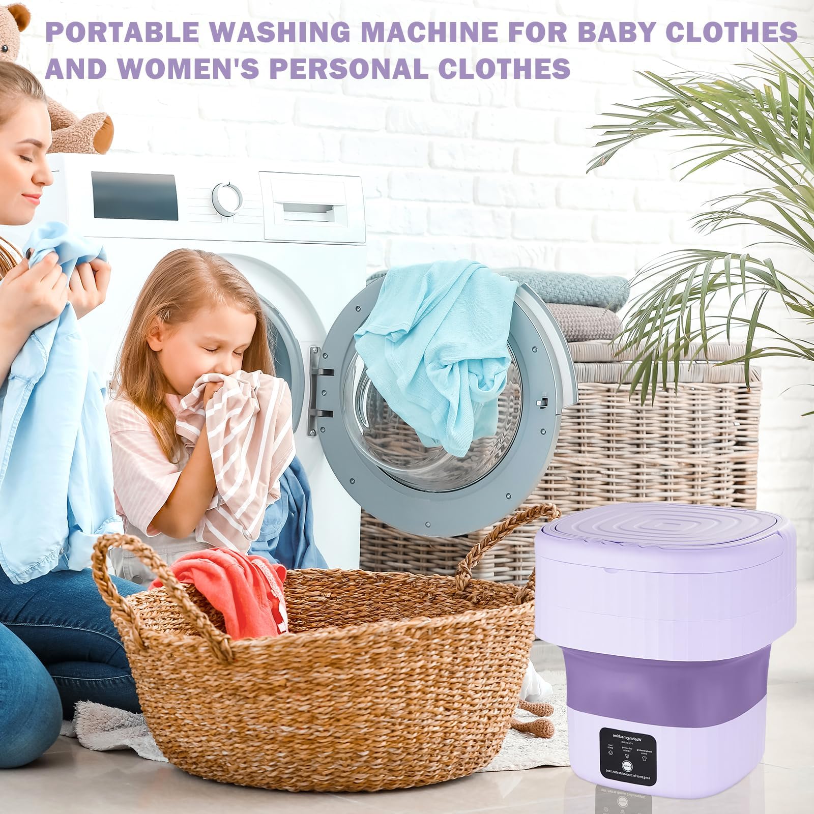 9L Portable Mini Washing Machine Small Portable Washer And Dryer Combo With Clip, Portable Washer Machine Foldable Design For Underwear, Baby Clothes, And Small Items, Ideal For Apartments (Purple)