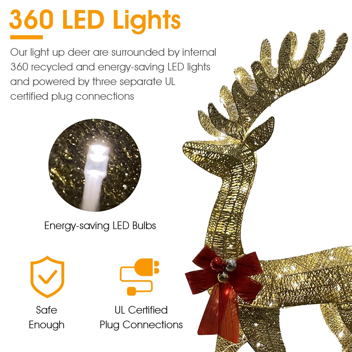 Aotiooy 3-Piece Large Lighted Christmas Deer Family Set 4FT Outdoor Yard Decoration with 360 LED Lights Stakes Holiday Lighted Reindeer for Outside Indoor
