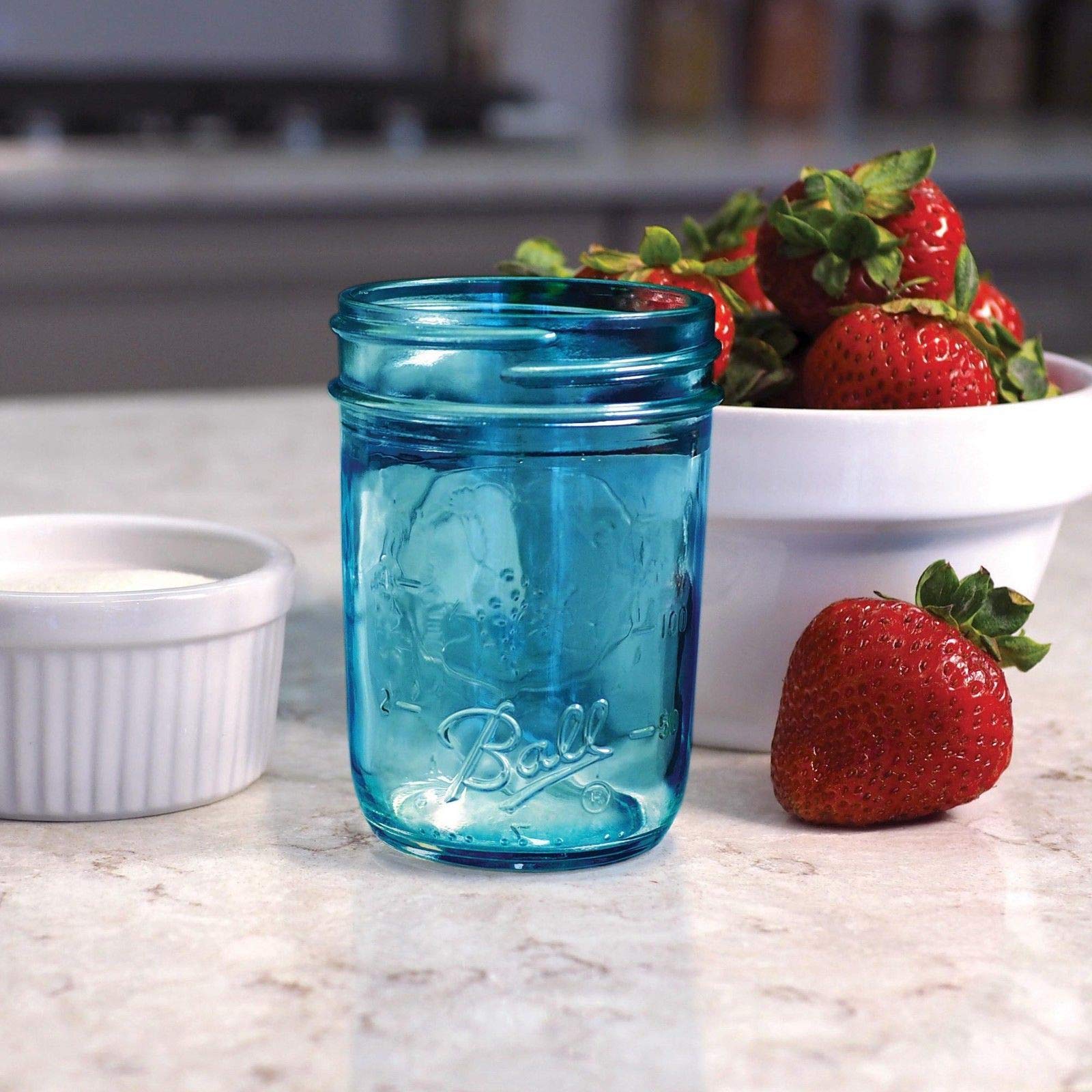 Ball Regular Mouth Elite Collection Half Pint Mason Jars with Lids and Bands, 8-Ounces, Blue (4-Pack)