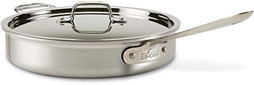 All-Clad 7403 MC2 Professional Master Chef 2 Stainless Steel Bi-Ply Bonded Oven Safe PFOA Free Saute Pan with Lid Cookware, 3-Quart, Silver