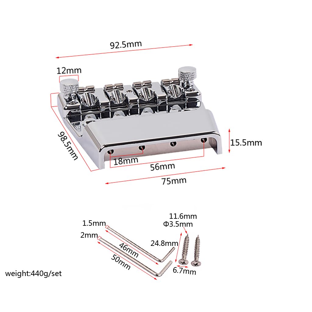 Fixed Metal Bass Guitar Bridge 4 String with Tool Set Hardtail Saddle Bridge for Rickenbacker Guitar parts
