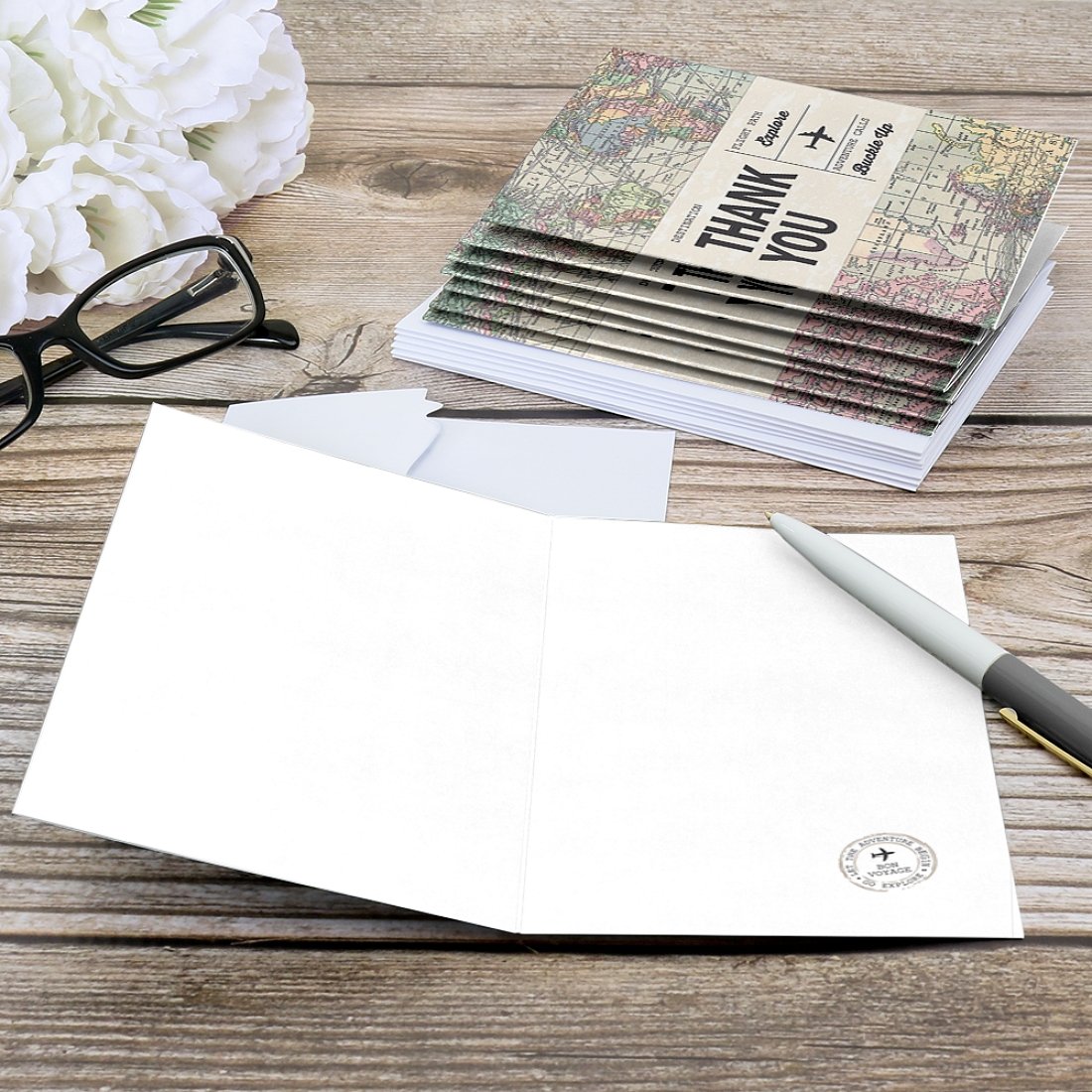 Big Dot of Happiness World Awaits - Travel Themed Party Thank You Cards (8 count)
