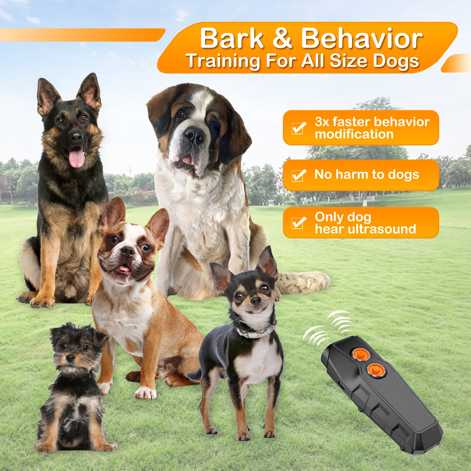 NOUGAT Dog Barking Control Devices, Anti Barking Device with 3 Training Deterrent Modes, Barking Control 25FT Ultrasonic Dog Bark Deterrent, Rechargeable Dog Training & Behavior Aids with LED