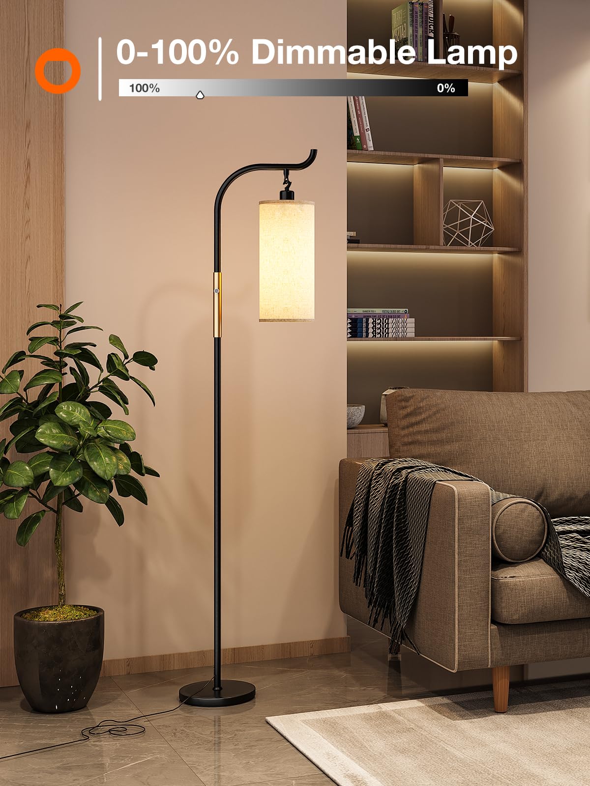 addlon Floor Lamps for Living Room, dimmable Floor lamp with Linen lampshade, arc Floor lamp Modern Standing Lamps, Bright Floor lamp for Bedroom and Office - Black